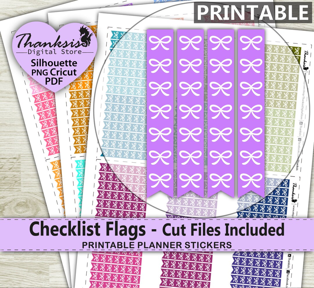 Bow Checklist Flags Printable Planner Stickers Erin Condren - Etsy