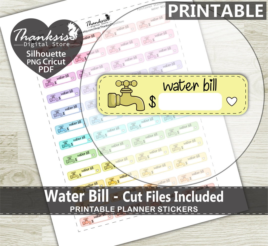 Doodle Water Bill Printable Planner Stickers, Erin Condren Planner ...