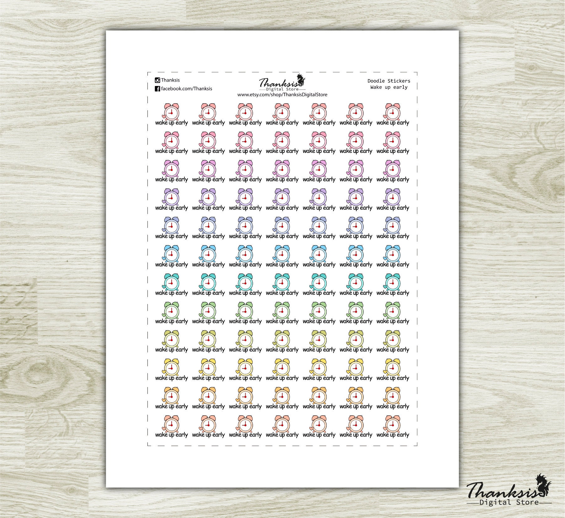 Doodle Wake up Early Printable Planner Stickers, Erin Condren Planner ...