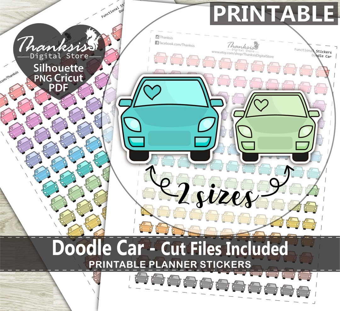 Doodle Car Printable Planner Stickers, Erin Condren Planner Stickers ...