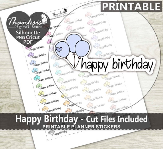 Doodle Birthday Printable Planner Stickers Erin Condren - Etsy