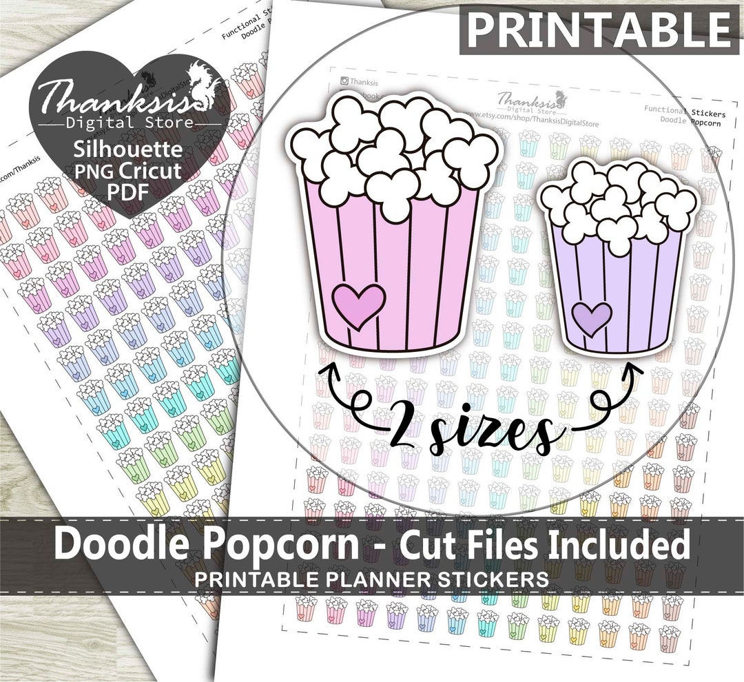 Doodle Popcorn Printable Planner Stickers Erin Condren - Etsy