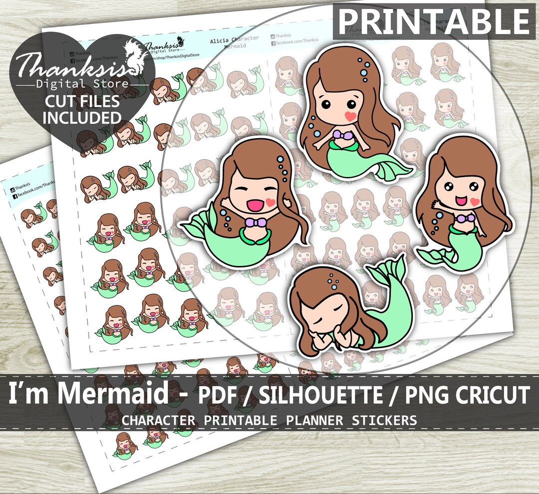 Mermaid Printable Planner Stickers Character Printable - Etsy