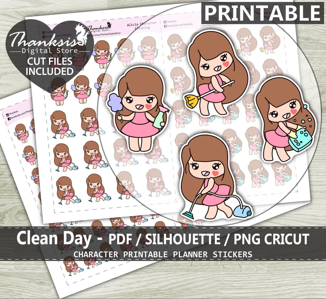 Clean Day Printable Planner Stickers, Character Printable Sticker ...