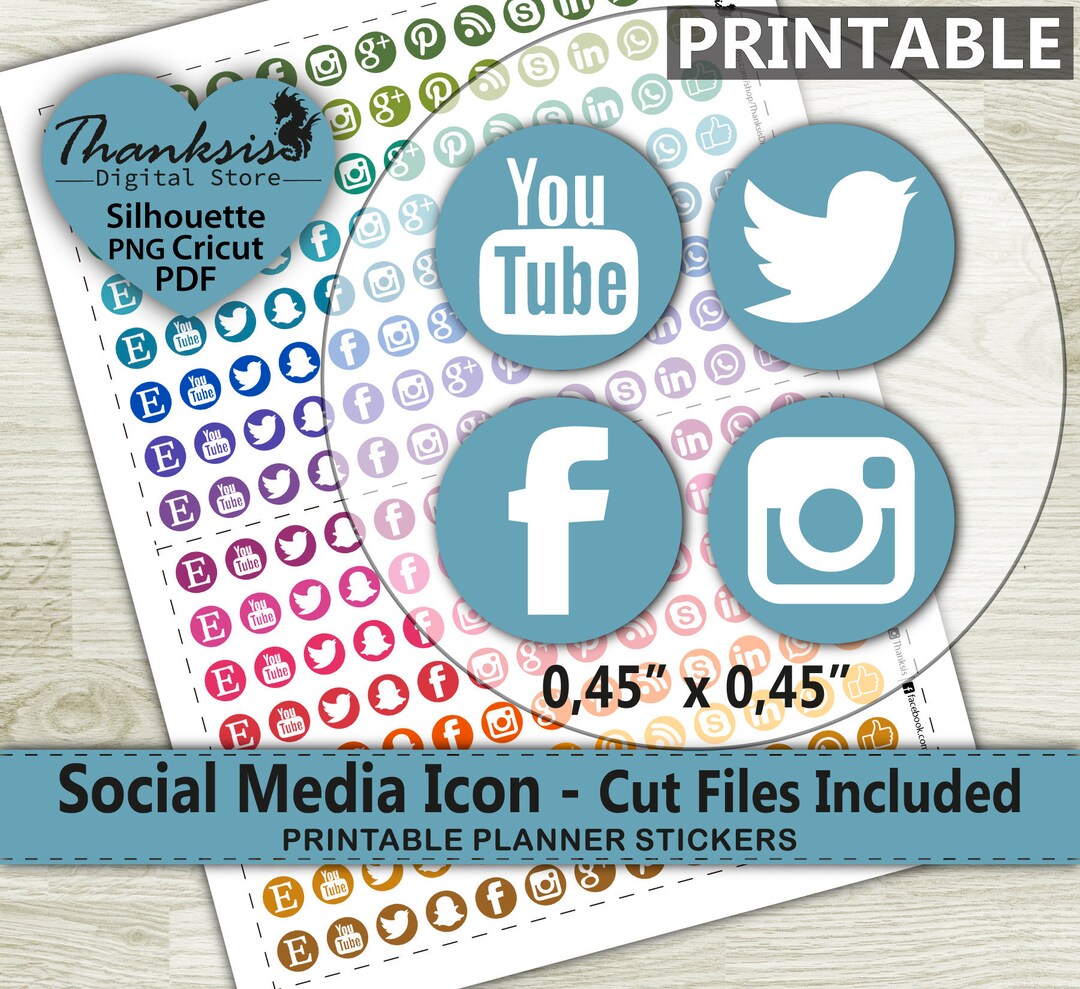 Social Media Icon Printable Planner Stickers, Erin Condren Planner ...