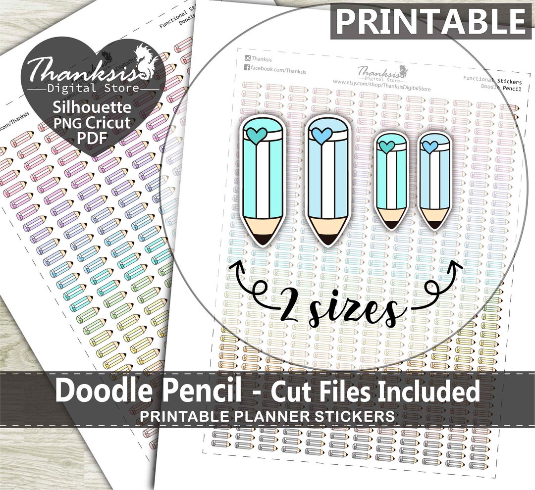Doodle Pencil Printable Planner Stickers, Erin Condren Planner Stickers ...