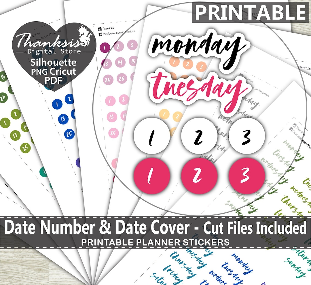 Date Number Date Cover Printable Planner Stickers, Erin Condren Planner ...