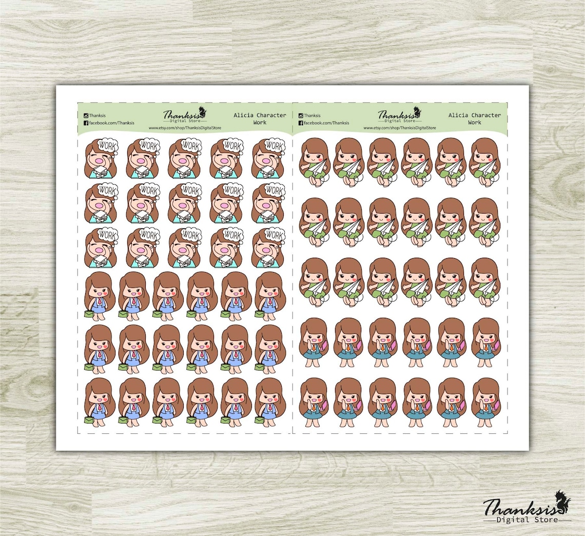 Work Printable Planner Stickers Character Printable Sticker - Etsy