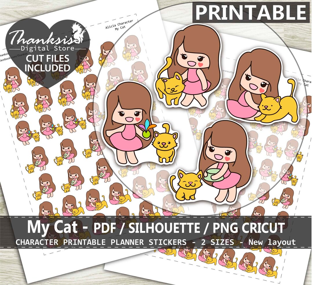 My Cat Printable Planner Stickers, Character Printable Sticker, Bullet ...