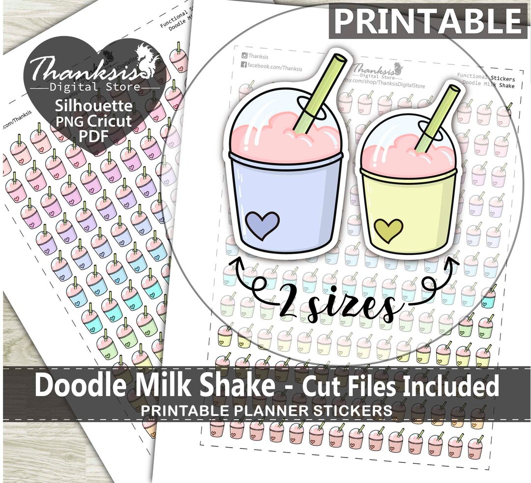 Doodle Milk Shake Printable Planner Stickers, Erin Condren Planner ...