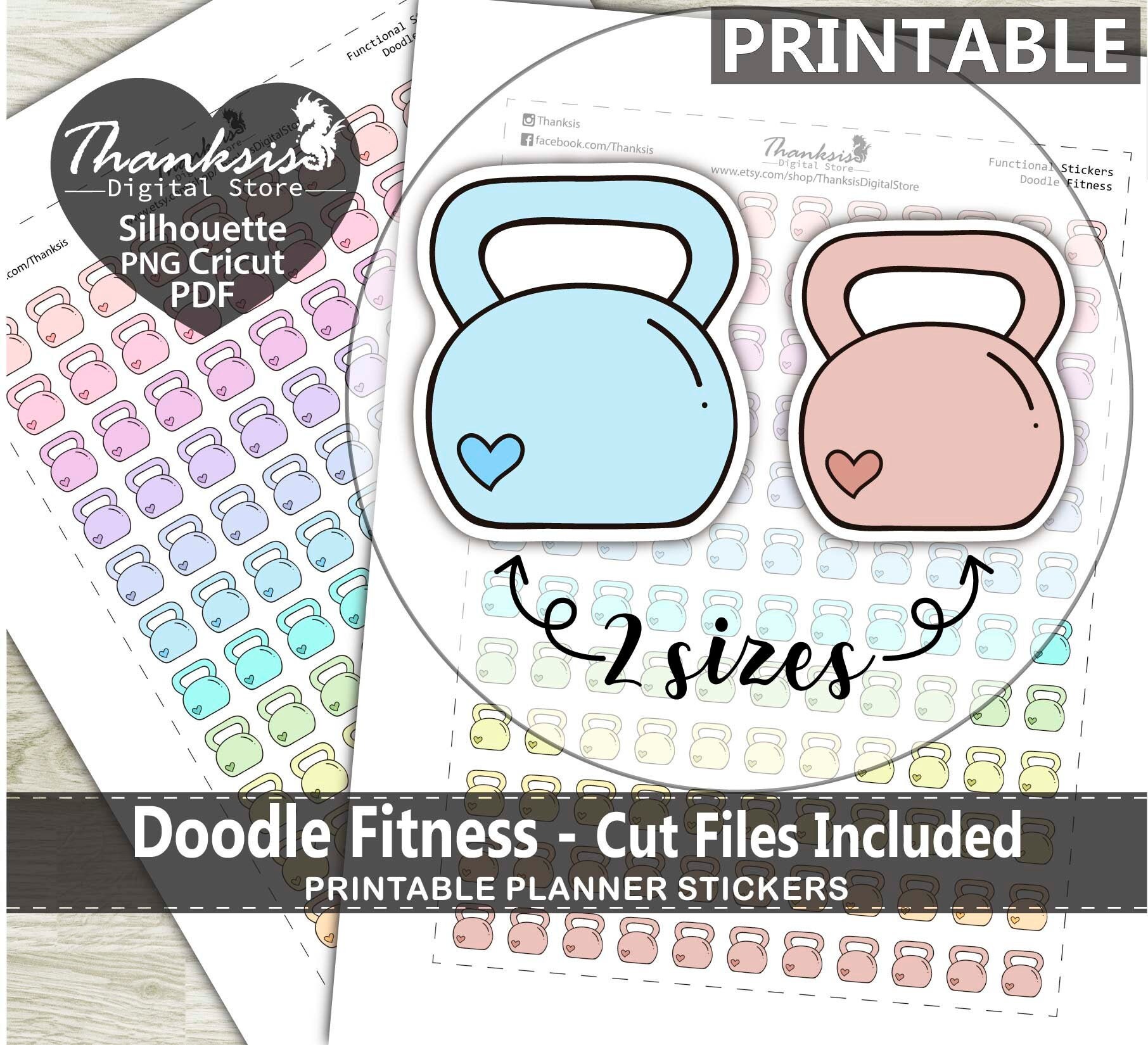 Doodle Fitness Printable Planner Stickers Erin Condren - Etsy