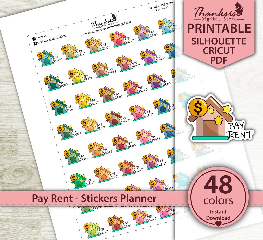 Pay Rent, Doodle Printable Planner Stickers, Erin Condren Planner ...