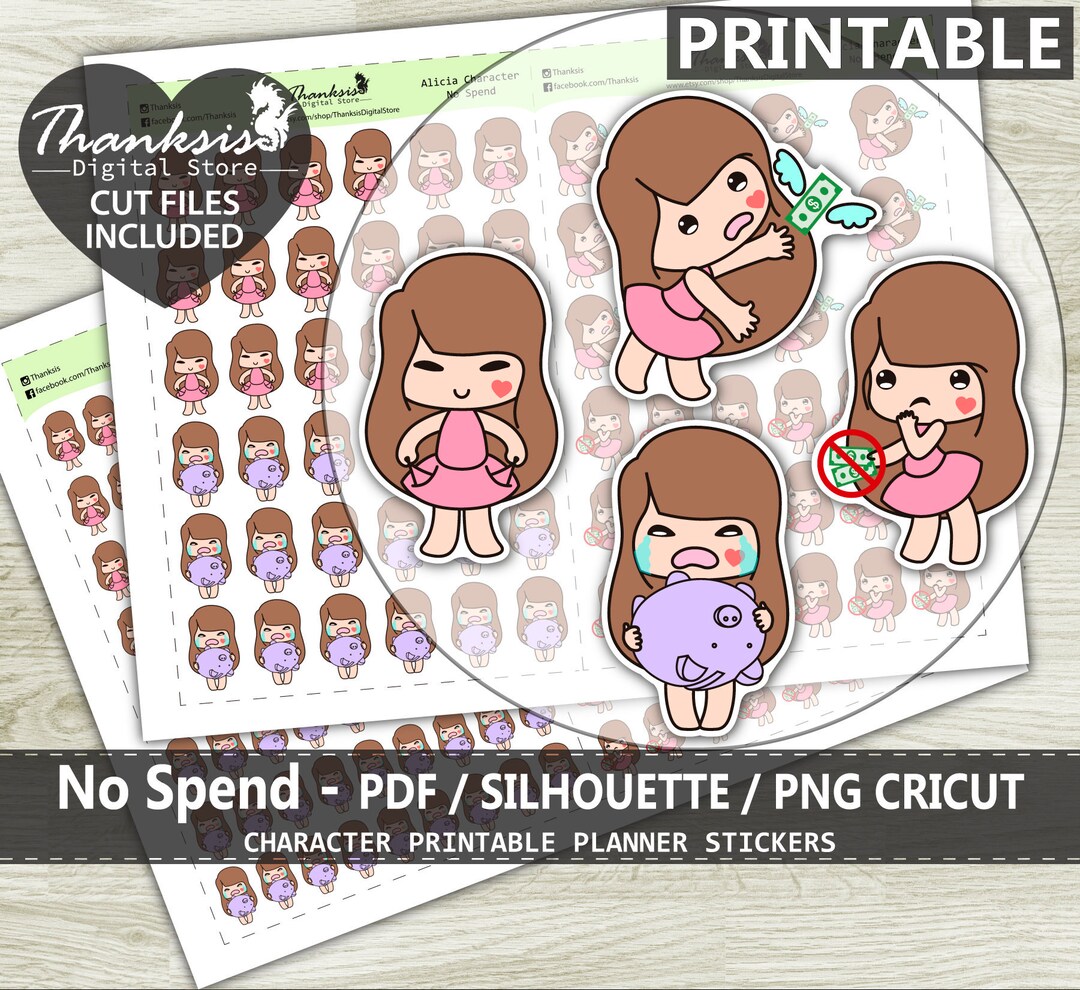 No Spend Printable Planner Stickers, Character Printable Sticker ...