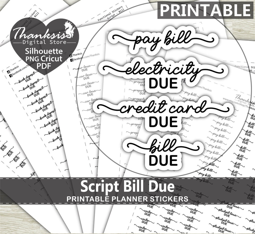 Script Bill Printable Planner Stickers, Erin Condren Planner Stickers ...