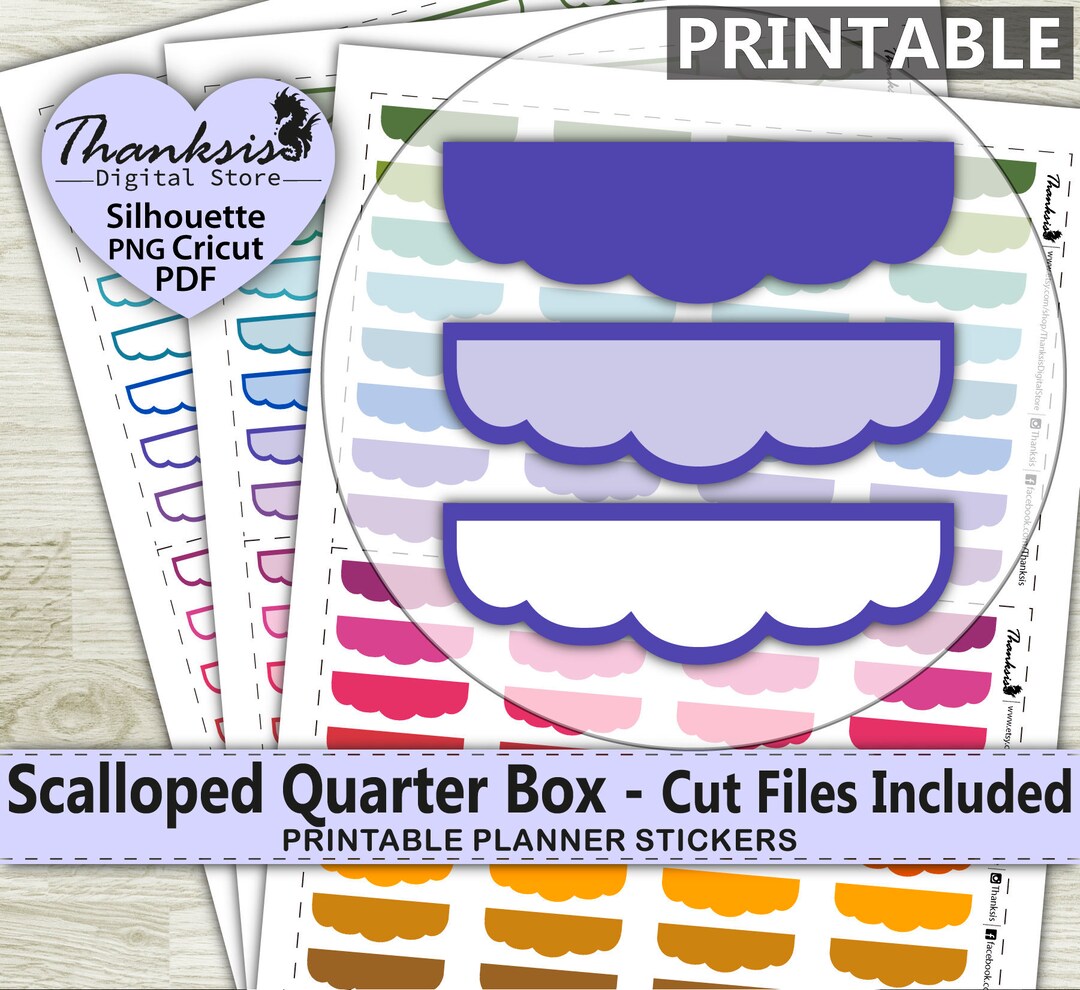 Scalloped Quarter Box Printable Planner Stickers, Erin Condren Planner ...
