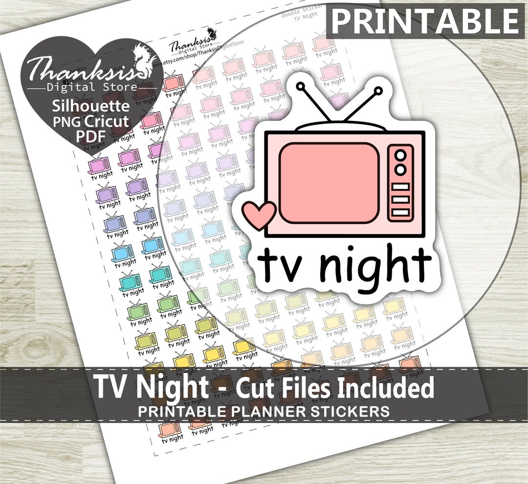 Doodle TV Night Printable Planner Stickers, Erin Condren Planner ...