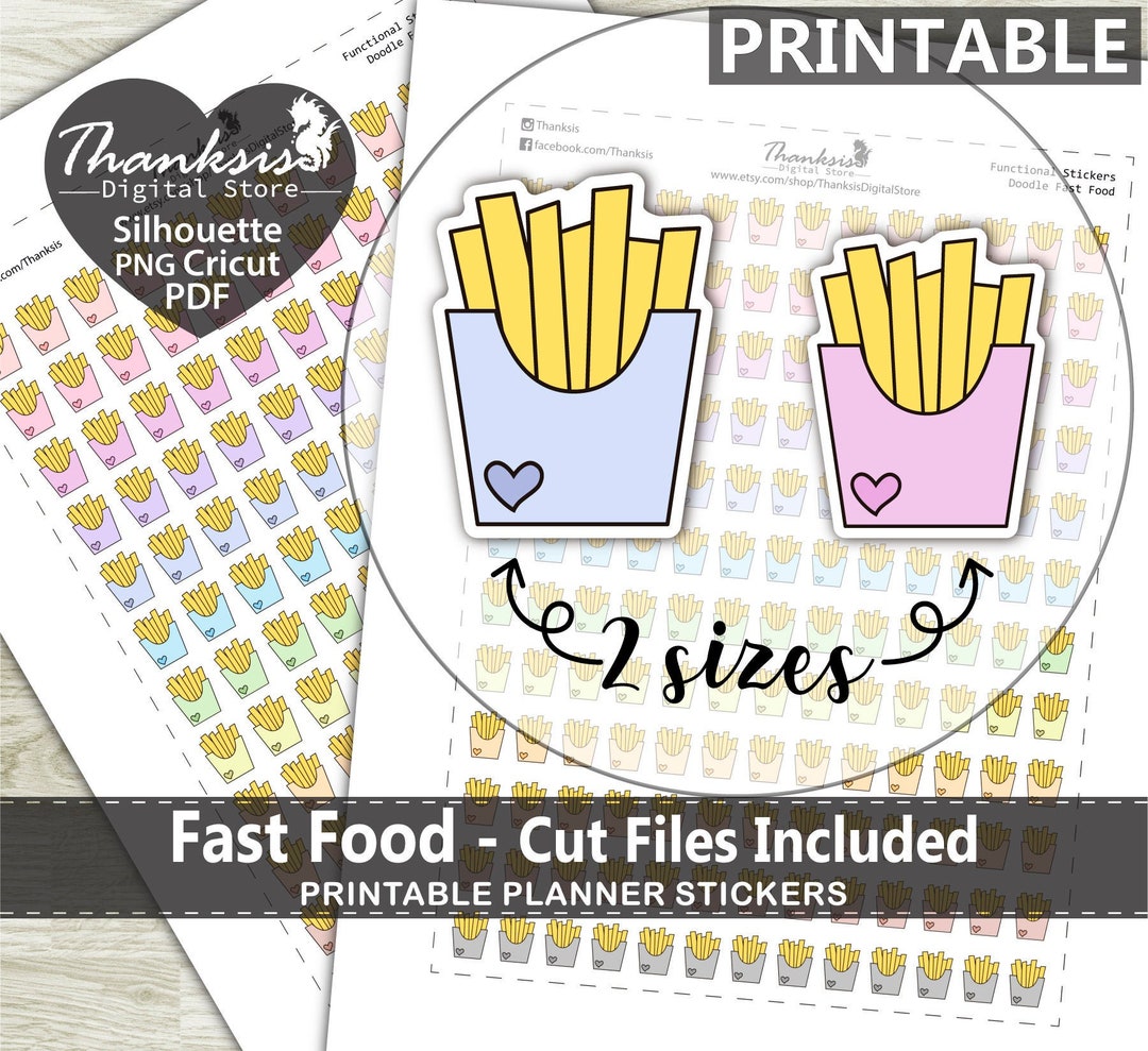 Doodle Fast Food Printable Planner Stickers, Erin Condren Planner ...