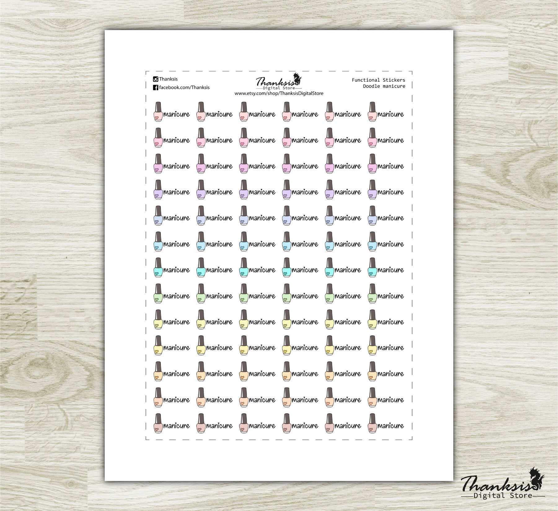 Doodle Manicure Printable Planner Stickers Erin Condren - Etsy