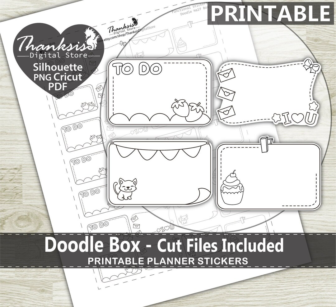Doodle Half Box Printable Planner Stickers, Erin Condren Planner ...