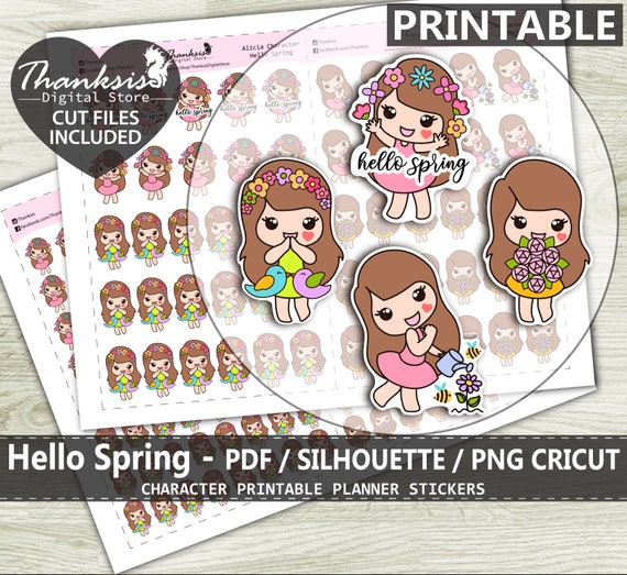 Spring Printable Planner Stickers Character Printable - Etsy