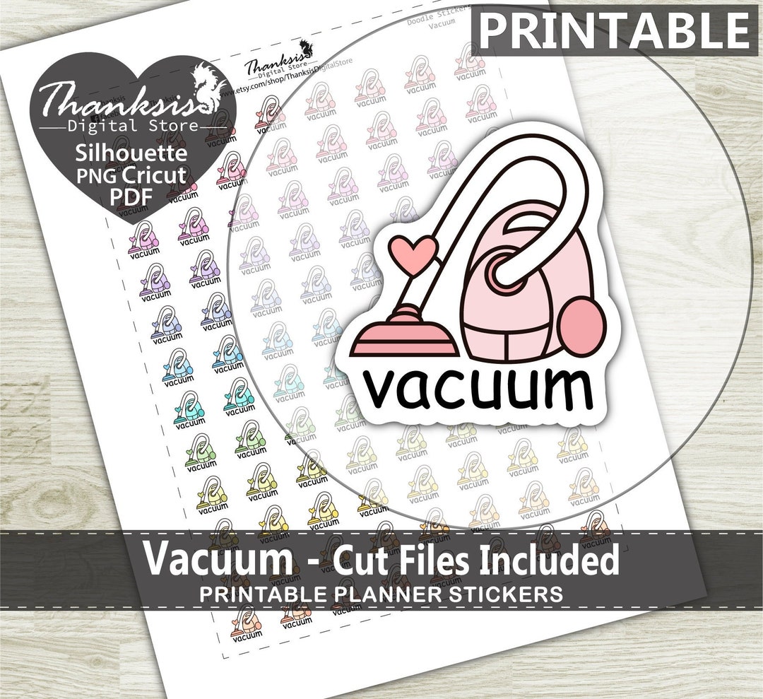 Doodle Vacuum Printable Planner Stickers, Erin Condren Planner Stickers ...