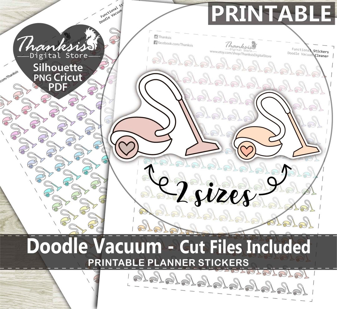 Doodle Vacuum Printable Planner Stickers Erin Condren Planner - Etsy
