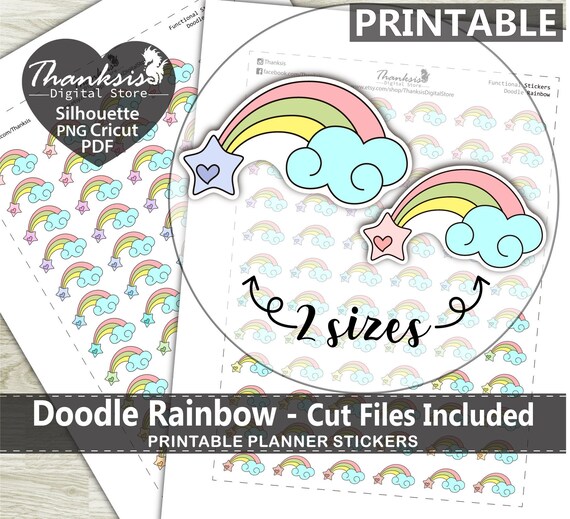 Doodle Rainbow Printable Planner Stickers Erin Condren | Etsy