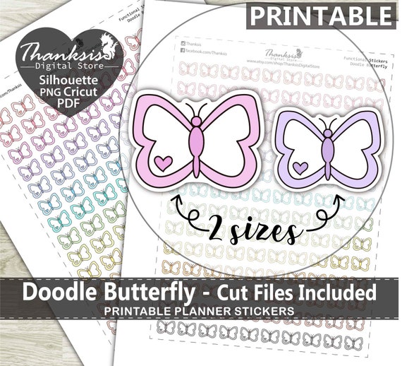 Doodle Butterfly Printable Planner Stickers Erin Condren - Etsy