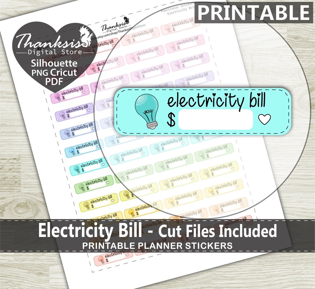 Doodle Electricity Bill Printable Planner Stickers, Erin Condren ...