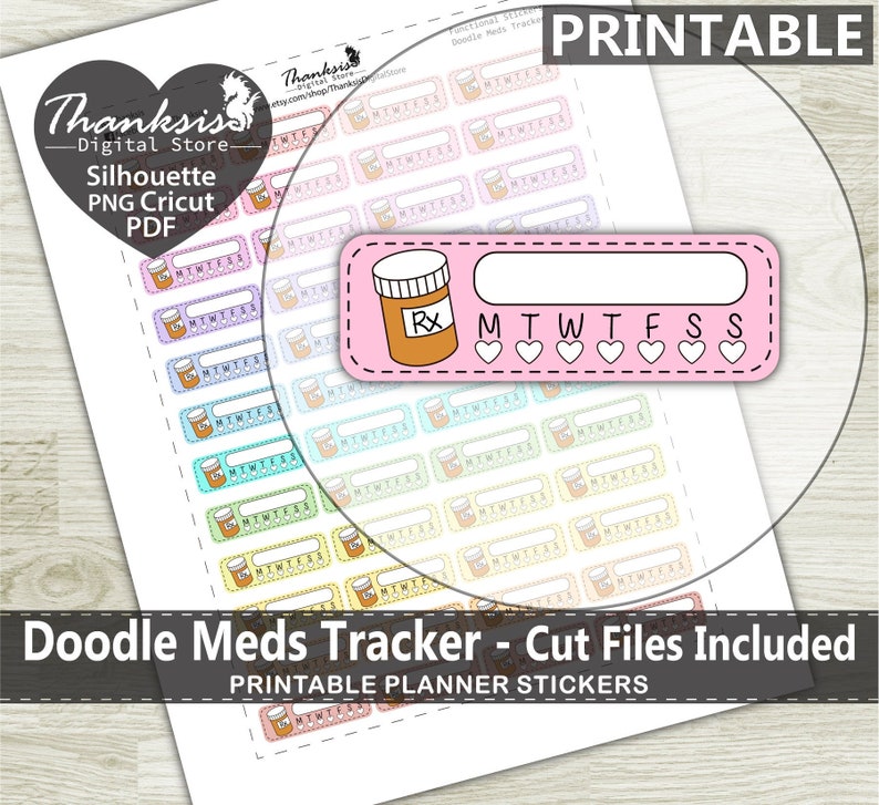 Doodle Meds Tracker Printable Planner Stickers Erin Condren - Etsy