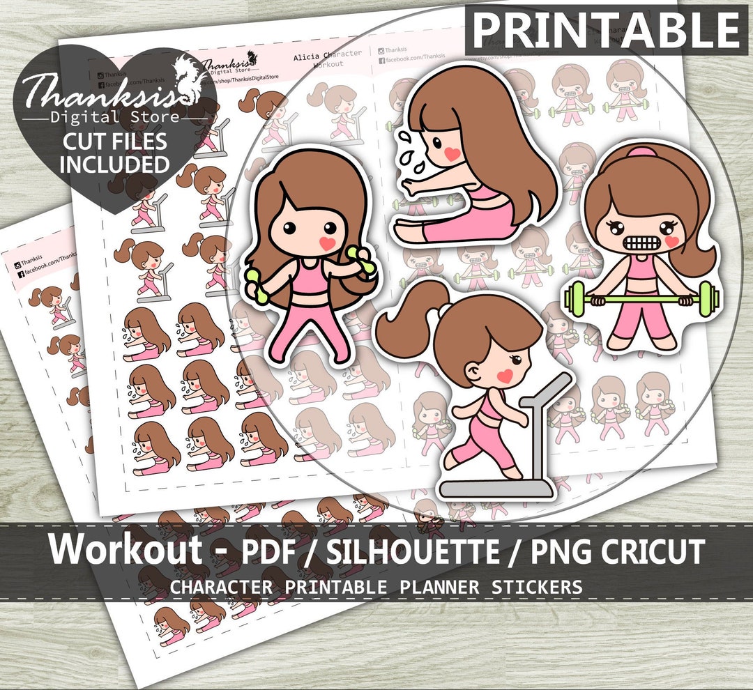 Workout Printable Planner Stickers Character Printable - Etsy