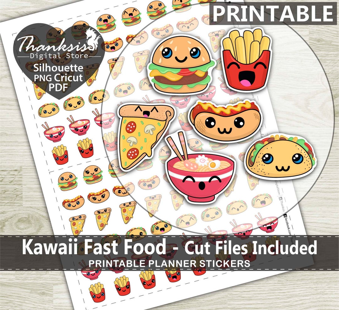 Kawaii Fast Food Printable Planner Stickers, Erin Condren Planner ...