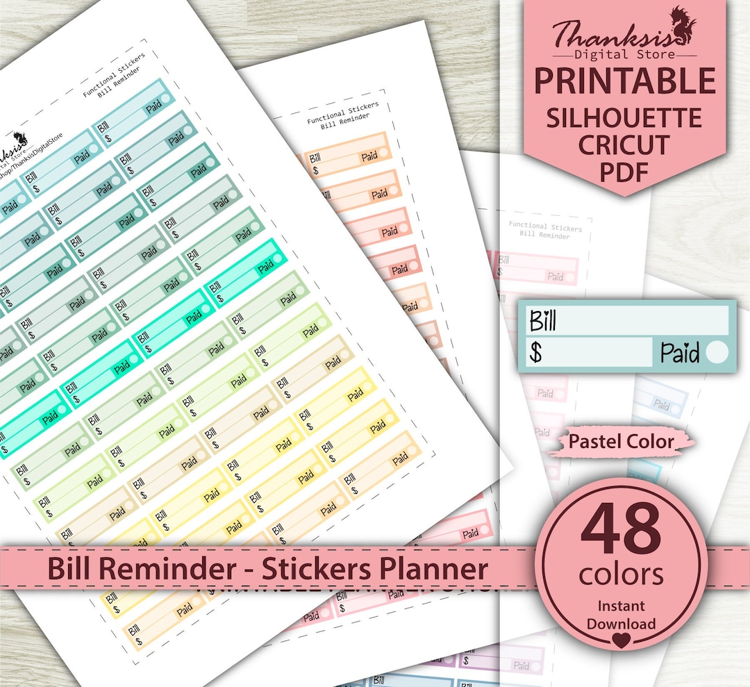 Bill Reminder Printable Planner Stickers, Erin Condren Planner Stickers ...