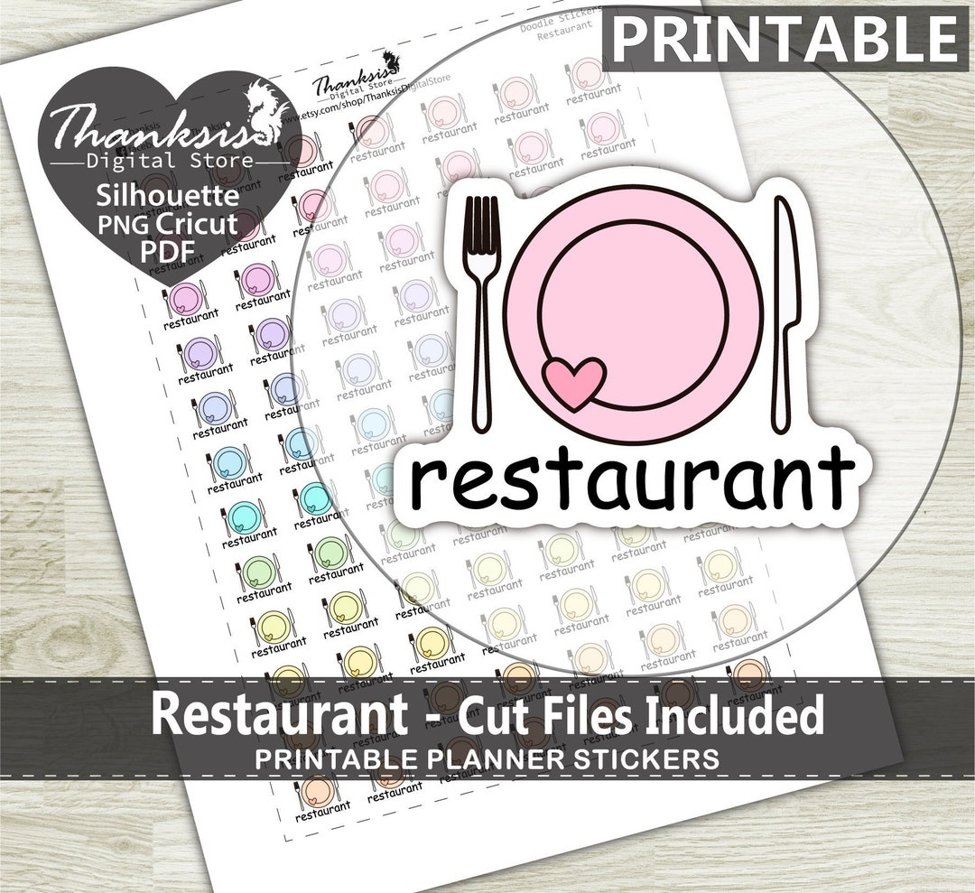 Doodle Restaurant Printable Planner Stickers, Erin Condren Planner ...