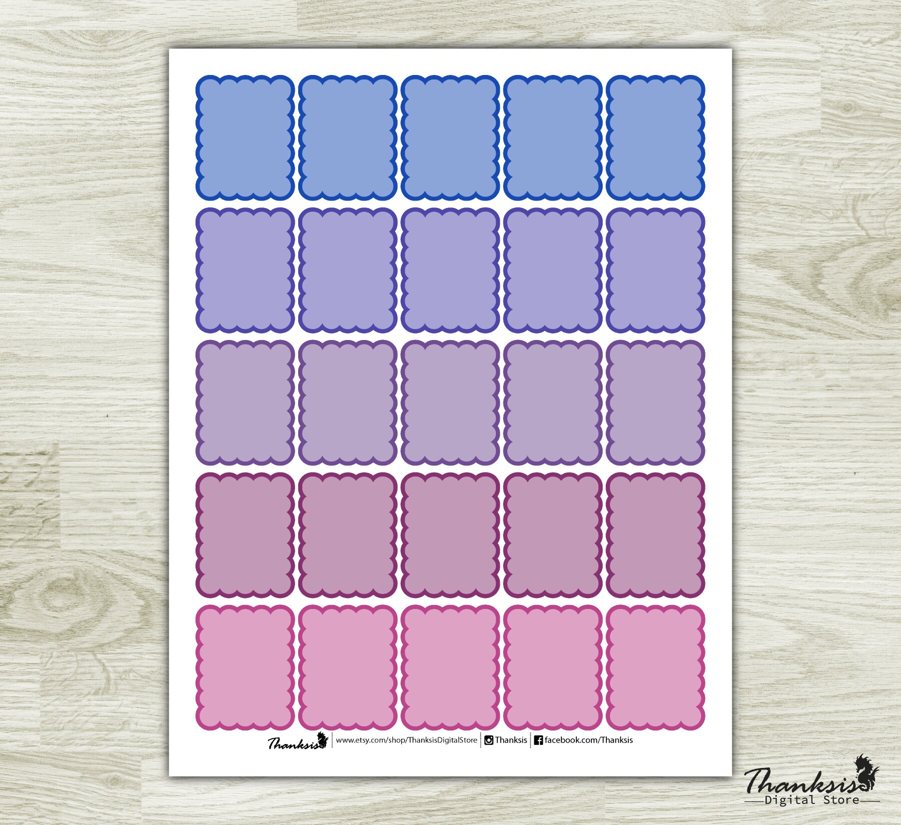 Scalloped Full Box Printable Planner Stickers Erin Condren | Etsy