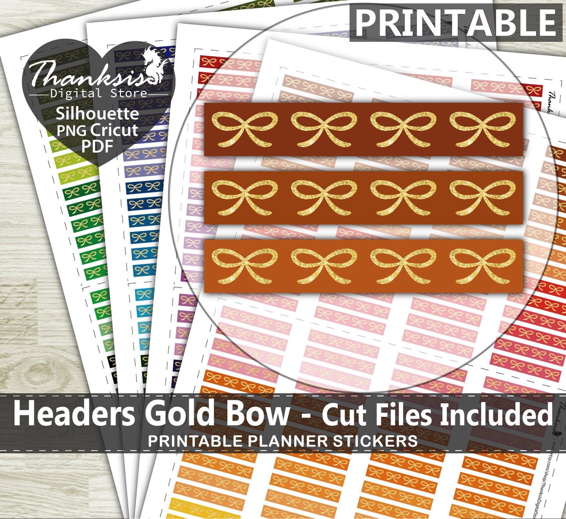 Headers Gold Bow Printable Planner Stickers Erin Condren - Etsy