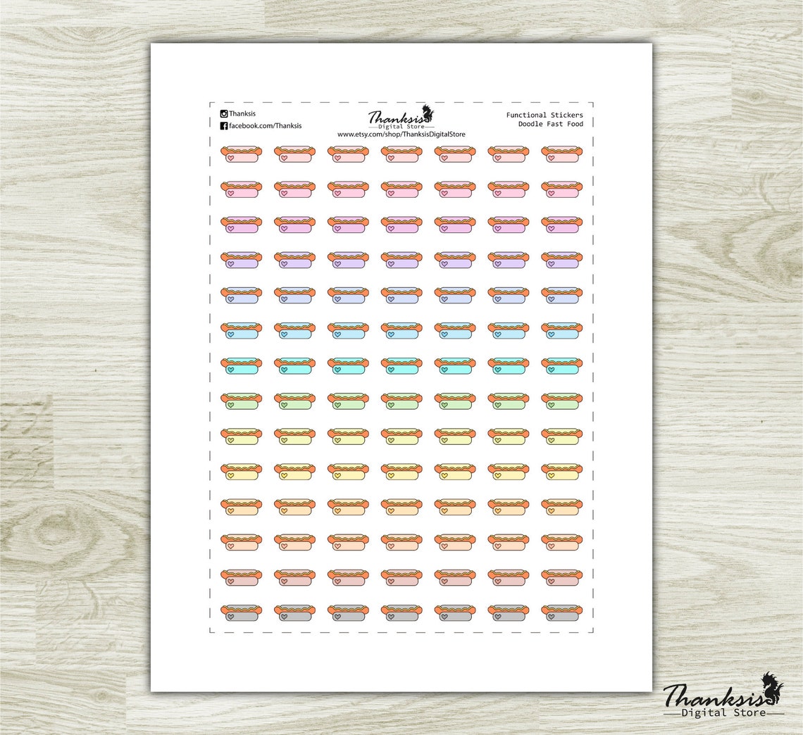 Doodle Fast Food Printable Planner Stickers Erin Condren - Etsy