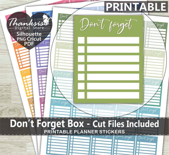 Don't Forget Box Printable Planner Stickers Erin Condren | Etsy