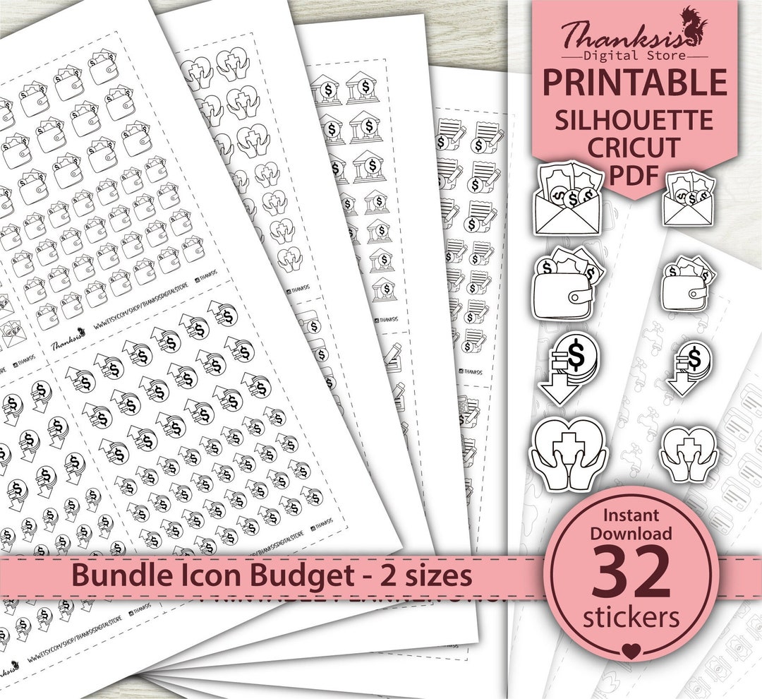 Budget Bills Doodle Icons Planner Stickers, Hand-drawn Printable ...