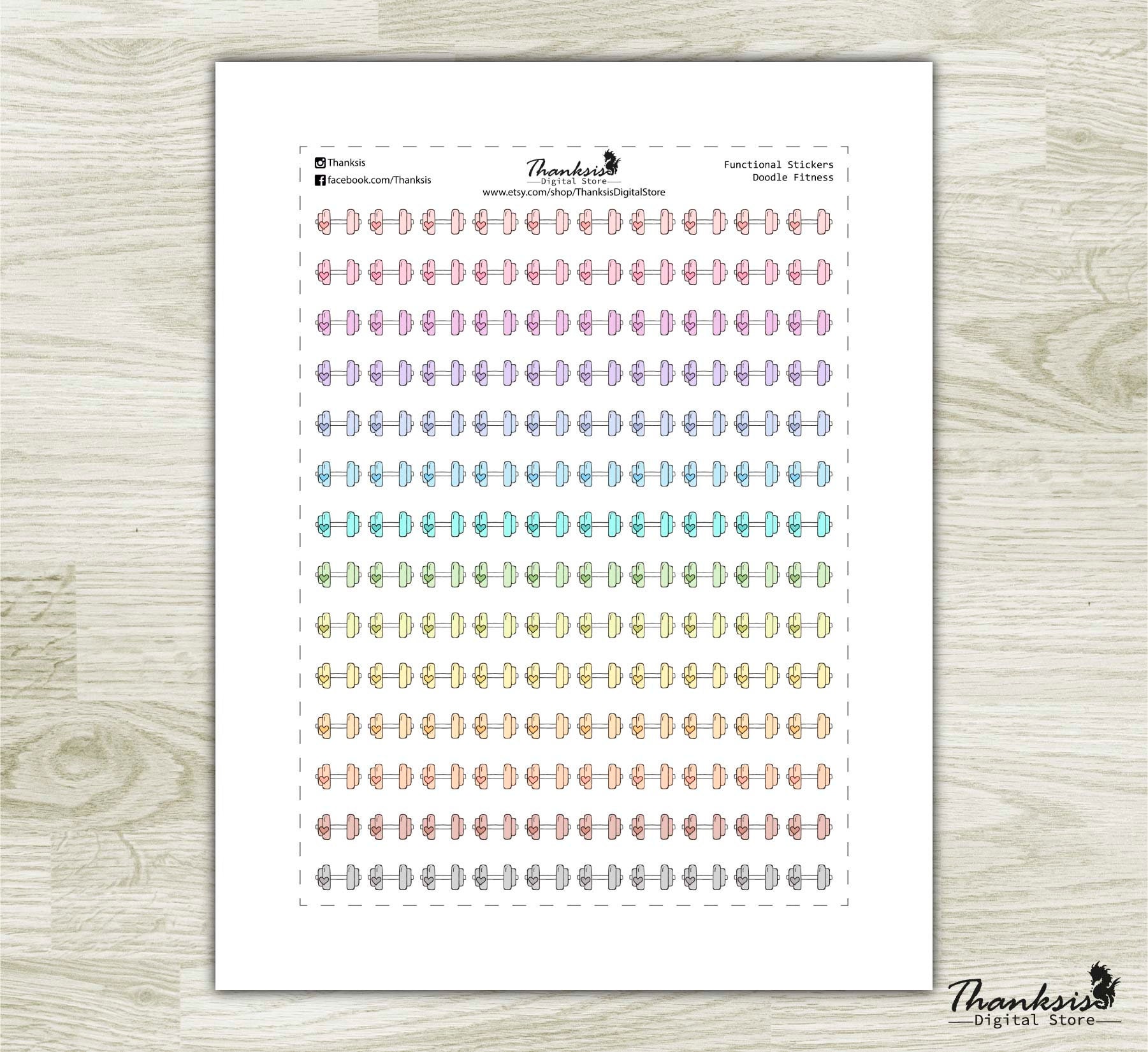 Doodle Fitness Printable Planner Stickers Erin Condren - Etsy