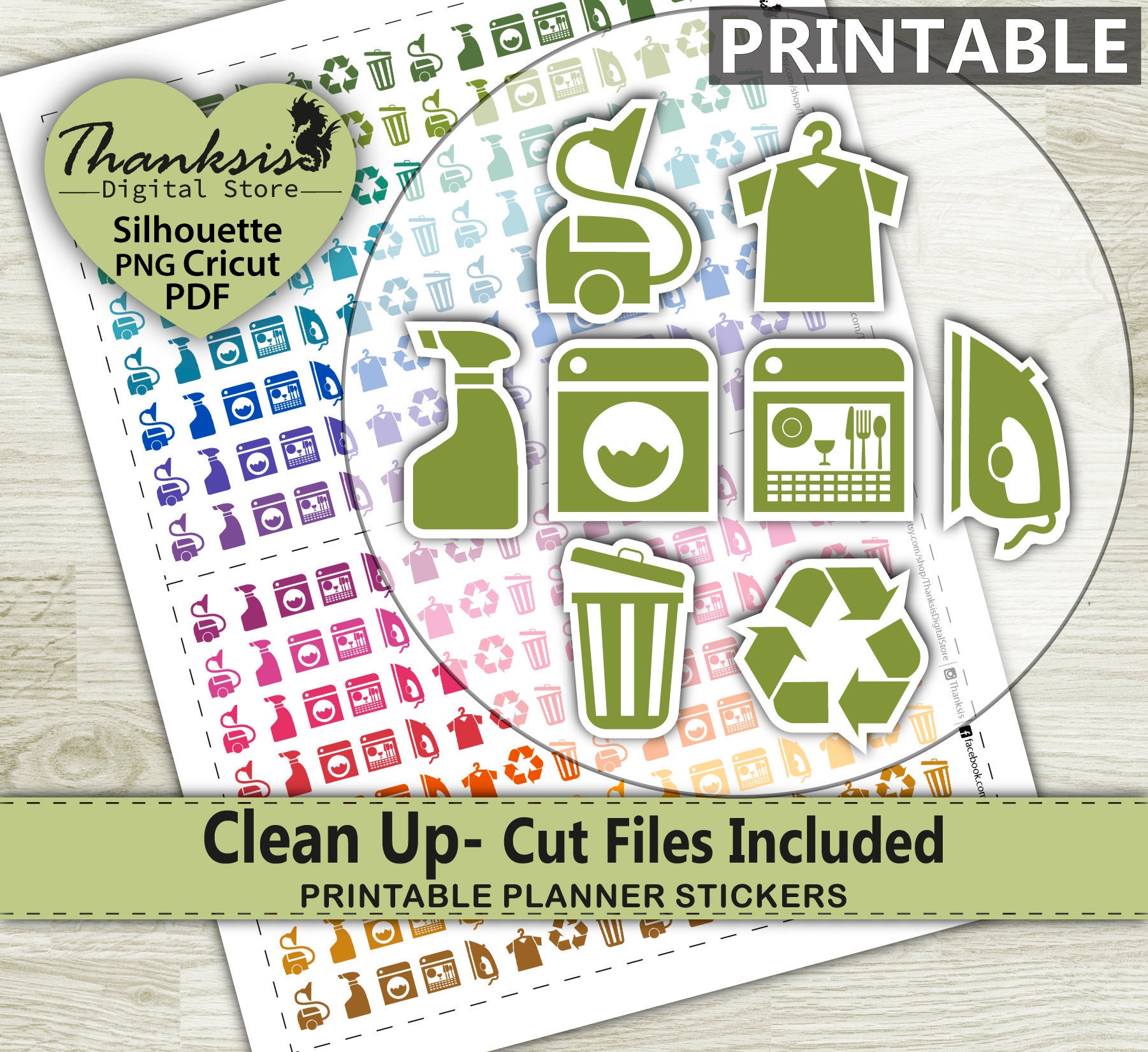 70% OFF Sale Clean Up Icons Printable Planner Stickers Erin | Etsy