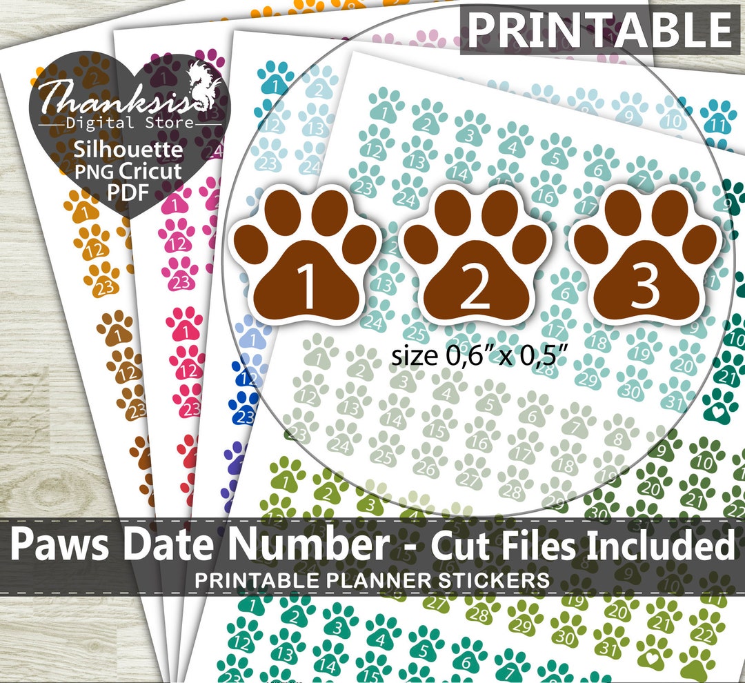 Paws Date Number Printable Planner Stickers, Erin Condren Planner ...