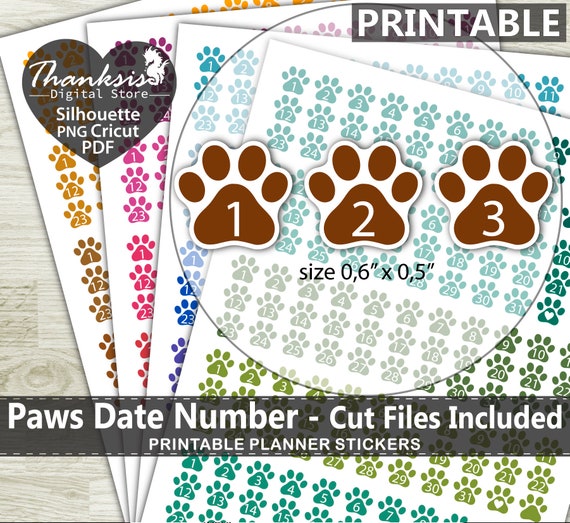Paws Date Number Printable Planner Stickers Erin Condren | Etsy