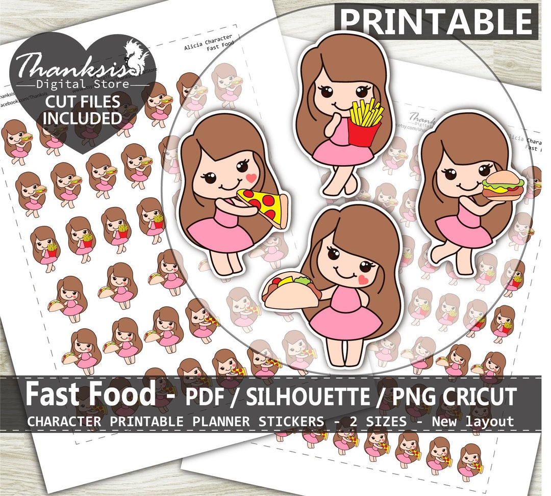 Fast Food Printable Planner Stickers, Character Printable Sticker ...