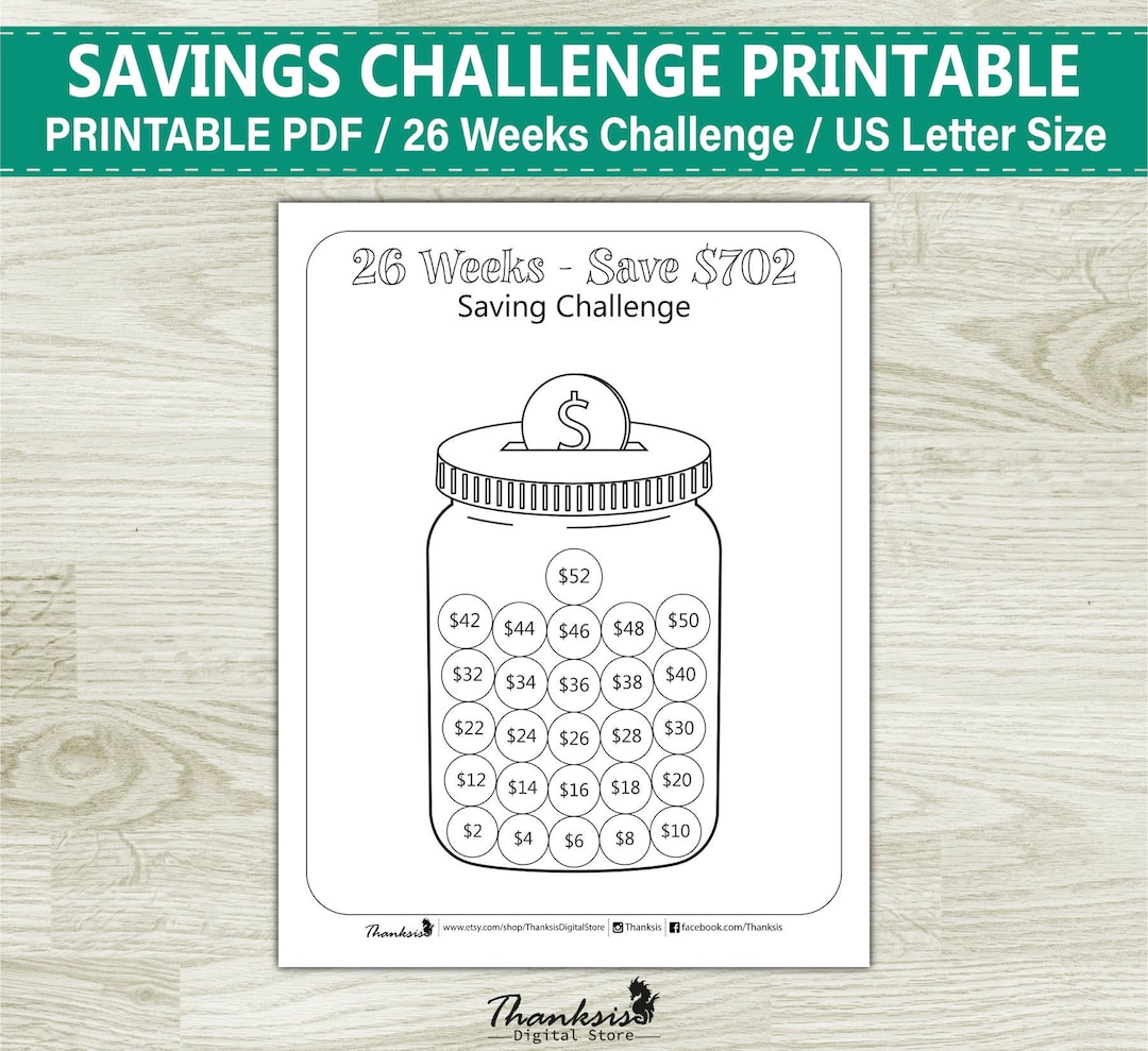 Savings Challenge Printable Money Saving Challenge Monthly Savings ...