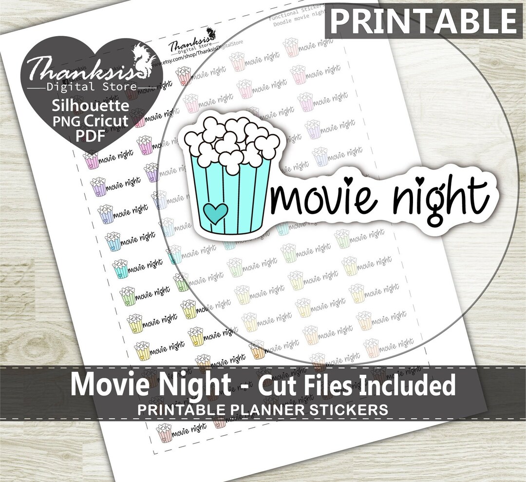 Doodle Movie Night Printable Planner Stickers, Erin Condren Planner ...
