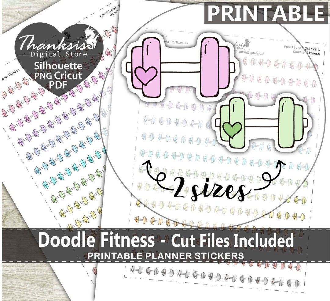 Doodle Fitness Printable Planner Stickers Erin Condren - Etsy
