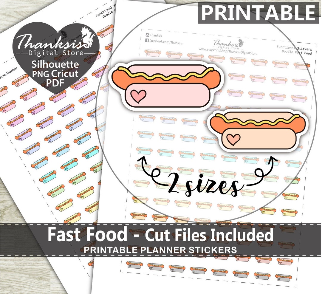 Doodle Fast Food Printable Planner Stickers, Erin Condren Planner ...
