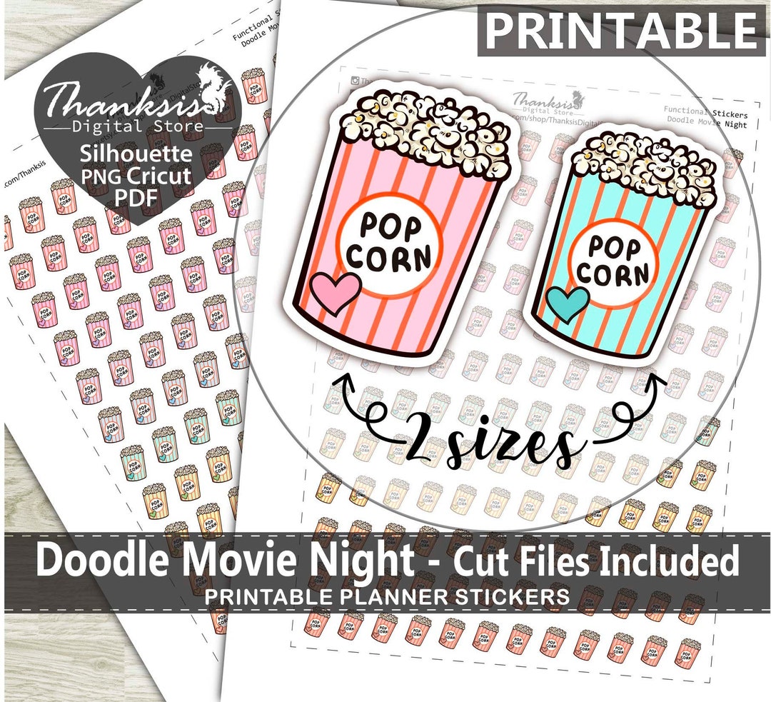 Doodle Movie Night Printable Planner Stickers, Erin Condren Planner ...