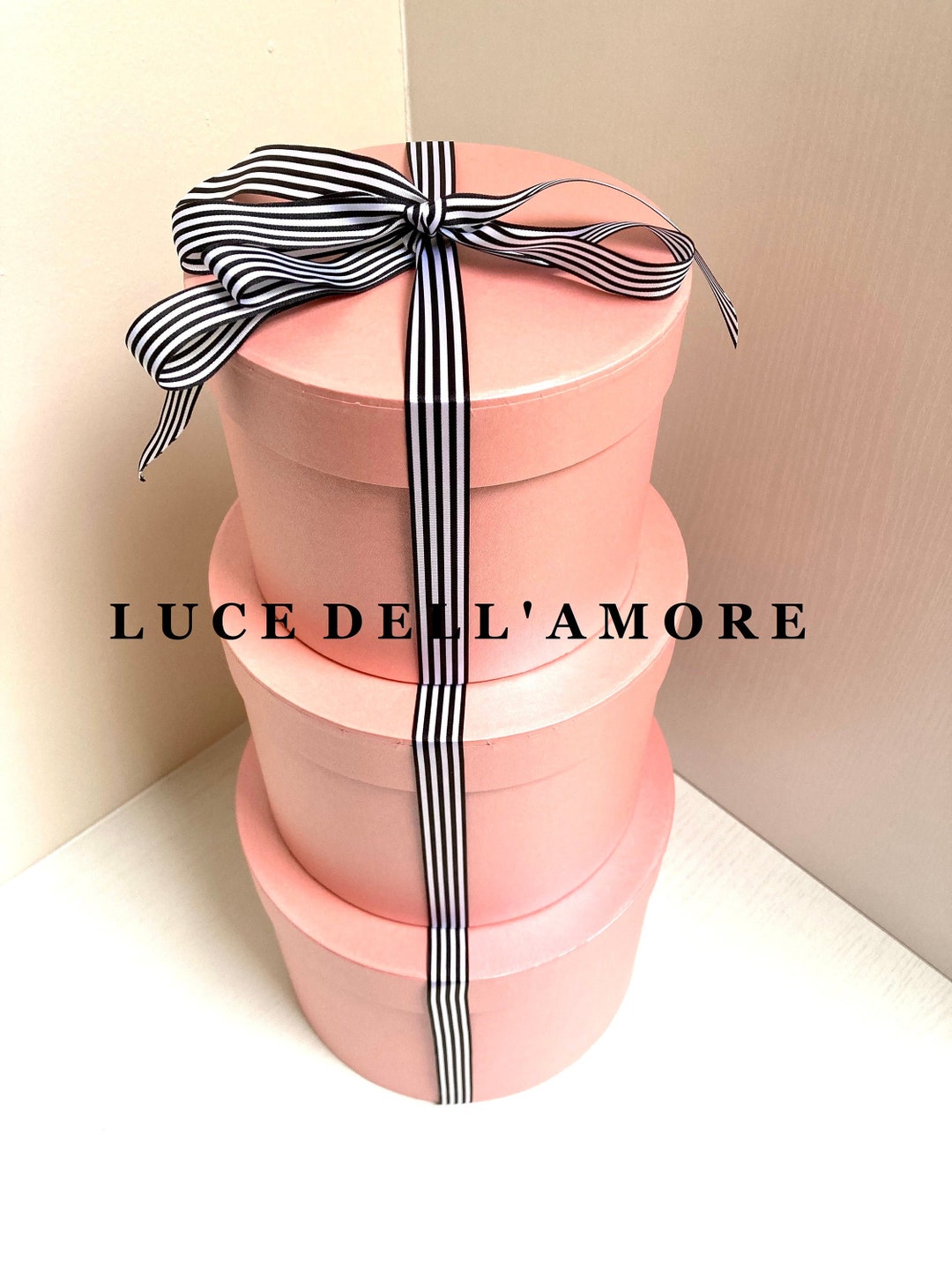 Set of 3 Pink Hat Boxes With Black and White Satin Ribbon - Etsy